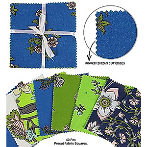 Soimoi Florals Print Precut 5-inch Cotton Fabric Quilting Squares Charm Pack DIY Patchwork Sewing Craft- Blue