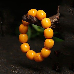 DHJY Natural Amber Chicken Oil Yellow Beeswax Bracelet Original Stone Single Circle Bead Bracelet Jadeware Jewelry Unisex,18mmX18