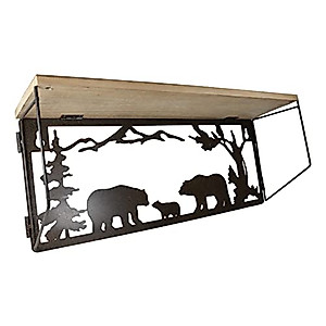 Ebros Gift Forest Woodlands Rustic Black Bear Family Metal Cutout Art Wall Hanging Floating Wood Shelf 20" Wide Rustic Bears Decorative Cabin Lodge Country Mountain Western Homes