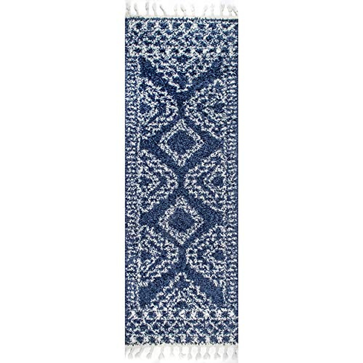 nuLOOM Vasiliki Moroccan Tribal Shag Area Rug, 2' 6" x 6', Blue