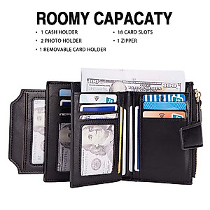 ZLONUBEY Small Wallet for Women RFID Blocking Leather Bifold Men Wallet with ID Window Women Wallets (Black)