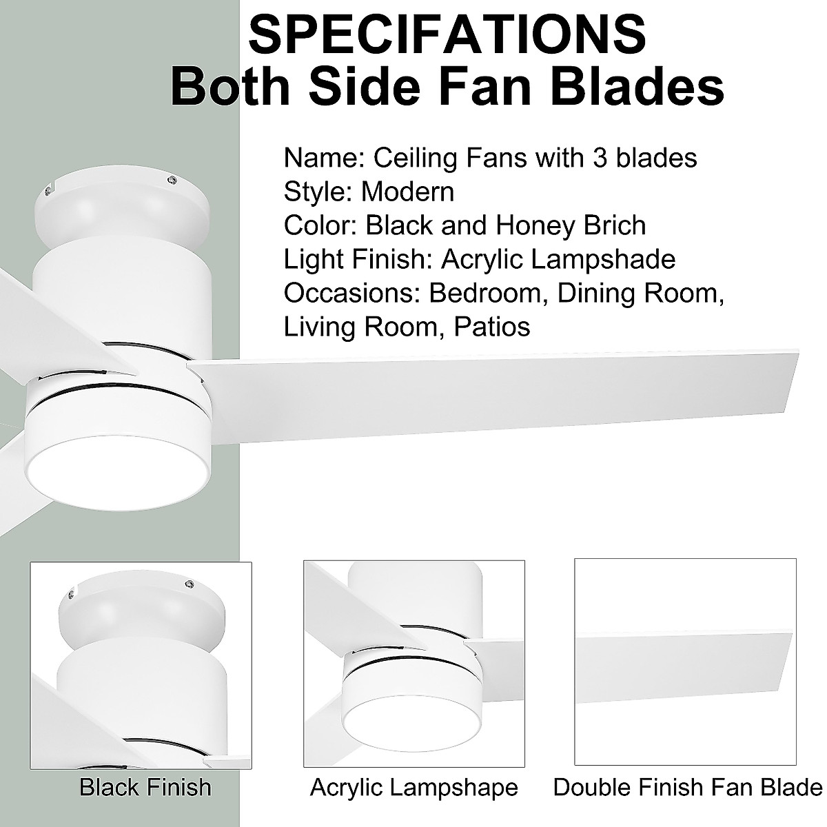 Flybull 52'' Ceiling Fans with Lights Flush Mount, Low Profile Ceiling Fans with Lights and Remote - 3 Blades, 6 Speed, Quiet DC Motor, Modern Ceiling Fan for Bedroom Porch