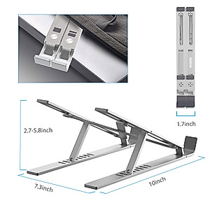 Gshine Laptop Stand, Ergonomic Aluminum Laptop Computer Stand, Foldable Computer Riser, Laptop Riser Notebook Holder, Compatible with MacBook Air Pro, Dell XPS, Lenovo 10-15.6" Laptops – Silver