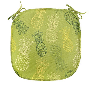 Ambesonne Green Leaf Chair Seating Cushion Set of 6, Hand Drawn Style Exotic Pineapple Fruit Tropical Summer Theme, Anti-Slip Seat Padding for Kitchen & Patio, 16"x16", Apple Green and Fern Green