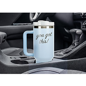 Elanze Designs You Got This! Motivation 40 oz. Stainless Steel, Large Water Bottle Coffee Mug, Spill & Leak Resistant, Thermal Travel Tumbler with Handle, Lid & Straw, Blue