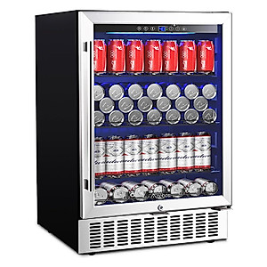 AAOBOSI 24 Inch Beverage Cooler, 164 Cans Freestanding and Built-in Beverage Refrigerator with Advanced Cooling System, Adjustable Shelf, Energy Saving, Ideal for Soda, Water, Beer, Wine