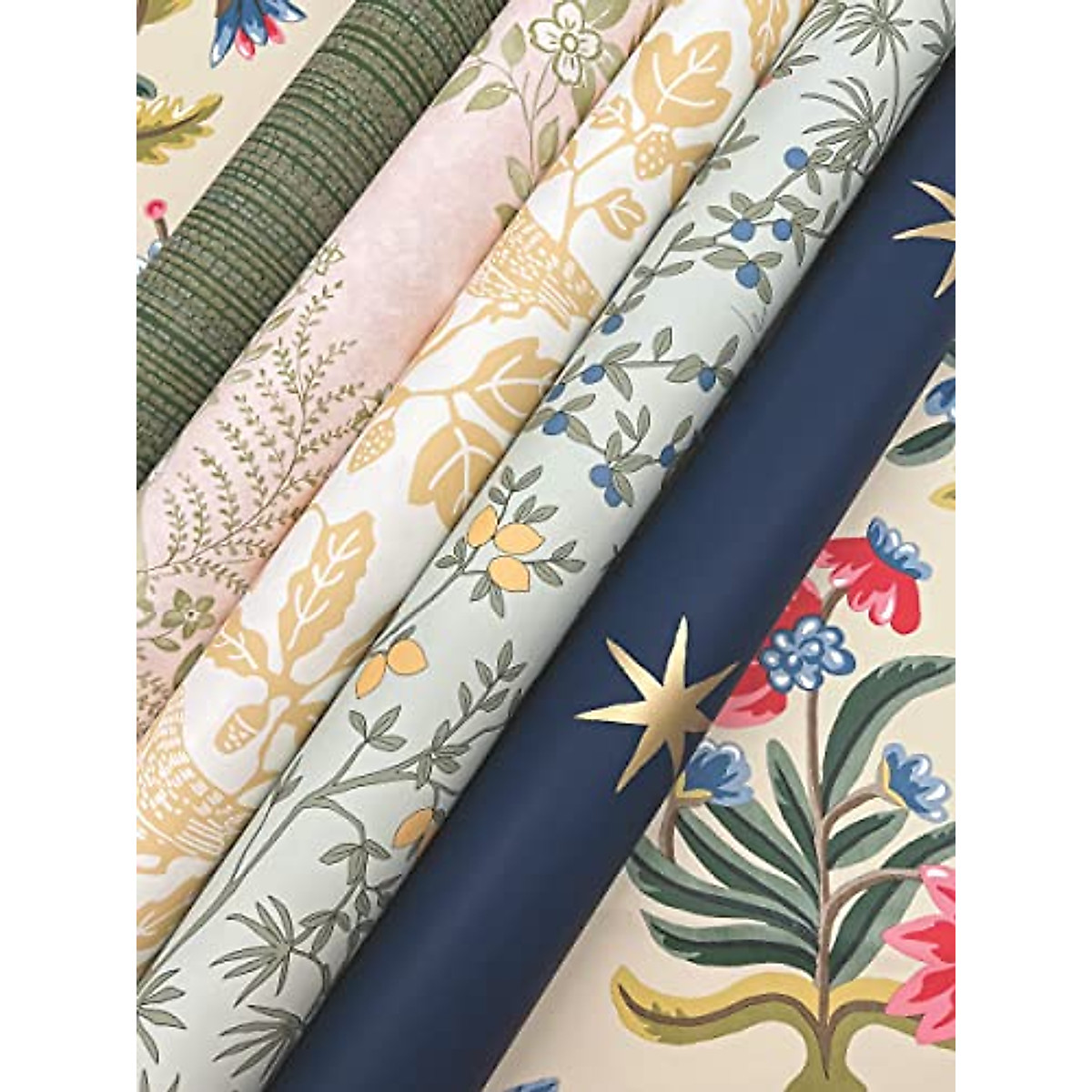 Erin & Ben Co. PSW1451RL Navy and Metallic Gold Star Splendor Premium Peel and Stick Wallpaper Blue