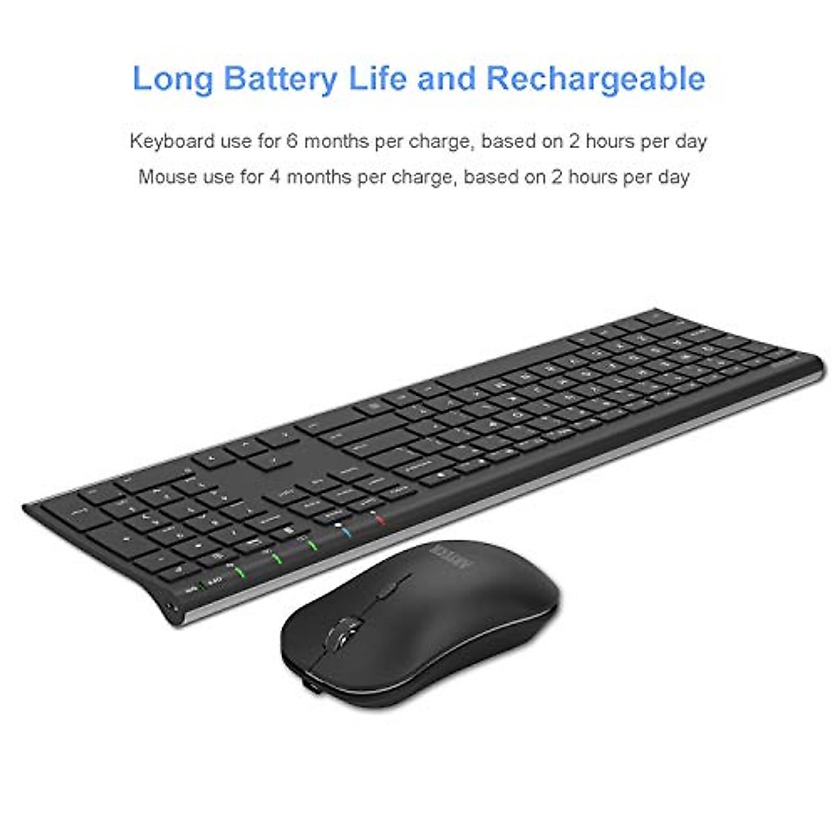 Arteck 2.4G Wireless Keyboard and Mouse Combo Stainless Steel Ultra Slim Full Size Keyboard and Ergonomic Mice for Computer Desktop PC Laptop and Windows 11/10/8 Build in Rechargeable Battery