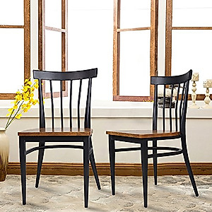 Livebest 2 Packs Slat Back Dining Chairs Metal Leg Side Chairs with Wood Seat,Stackable Fully Assembled Modern Furniture for Retro Bistro Kitchen Cafe,Black