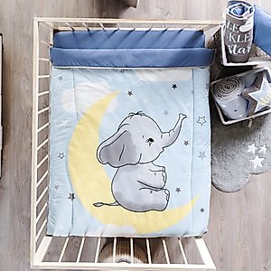 DreamPartyWorld Baby Elephant Bedding Crib Nursery Set Boy Blue Moon for Baby Shower Material: 100 Cotton 4 Pieces