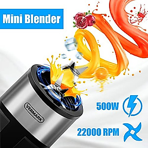 Vermark Personal Portable Bullet Blender, 500 Watt For Shakes and Smoothies, Shake Blender with No-Button Operation, 14 and 20oz Blender Cups with To-Go Lids, BPA Free, Easy To Clean,