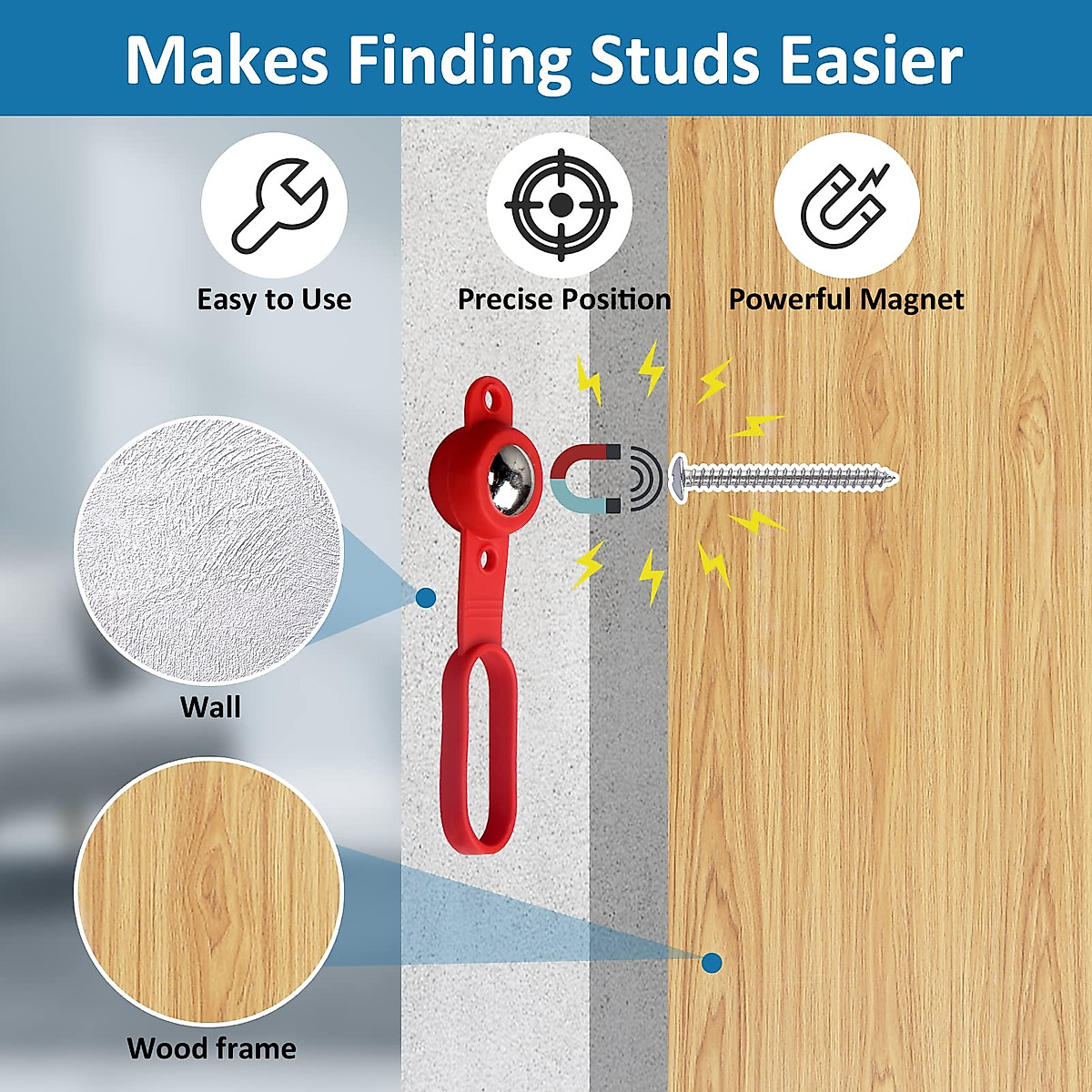 Stud Finder, RIUORKIE Stud Finder Wall Scanner Magnetic Stud Finder with 27 Lbs Pull Rare Earth Magnetic Studball, No Batteries Needed, Suitable for 5/8" Drywall, Plywood, Ceramic, Plank and Etc.