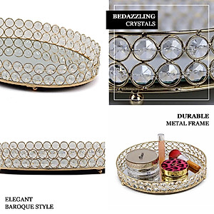 Efavormart 16" x 12" Gold Metal Crystal Beaded Decorative Serving Tray Oval Mirror Tray for Wedding Birthday Party