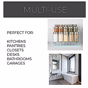 Smart Design Heavy Duty 3-Tier Spice Rack Shelf Organizer - Steel Metal Wire - Cupboard, Jars, Can, Cabinet and Pantry Storage Organization - Kitchen 10.25 x 4.25 Inch - Light Blue