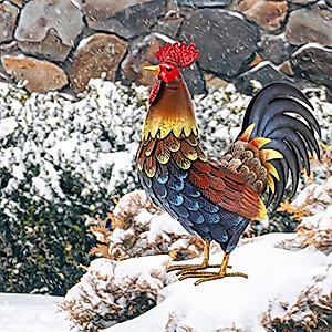 chisheen Rooster Decor Garden Statue Metal Chicken Yard Art Sculpture Outdoor Figurines