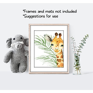 Baby Safari Animals Wall Art Prints - Nursery Decor - Set of 6-8x10 - Jungle Animal Pictures - Unframed - Watercolor