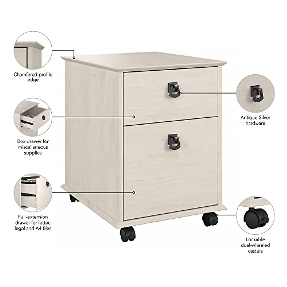 Bush Furniture Homestead Farmhouse Mobile File Cabinet, Linen White Oak