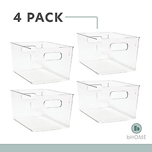 4 Clear Plastic Storage Bins Acrylic Organizers, Pantry Organization and Storage Clear Organizing Bins, Fridge Freezer Organizer Bins Kitchen Organization Containers Laundry Bathroom Cabinet Organizer