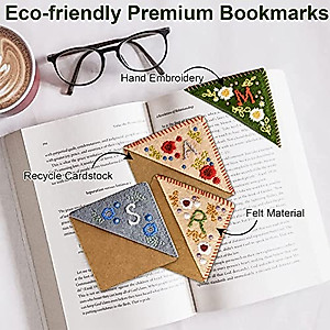Personalized Hand Embroidered Corner Bookmark, Handmade Bookmark Cute Flower Letter Embroidery, Felt Triangle Page Corner Felt Triangle Bookmark for Book Lovers (J, Style 1)