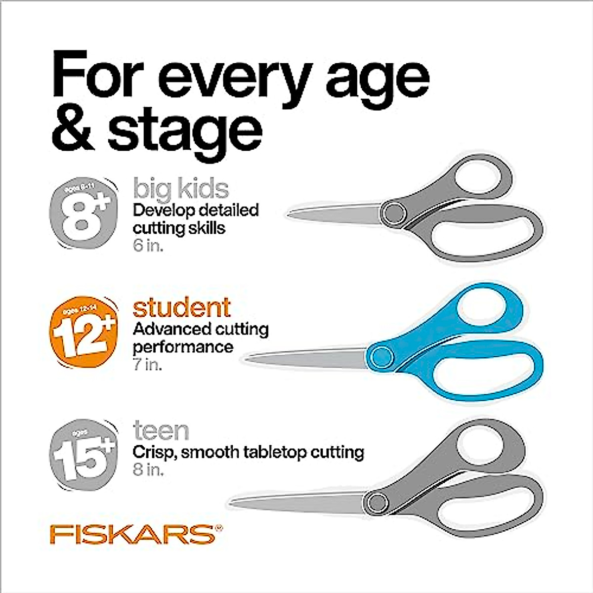 Fiskars 7" SoftGrip Left-Handed Student Glitter Scissors for Kids 12+ - Left-Handed Scissors for School or Crafting - Back to School Supplies - Blue