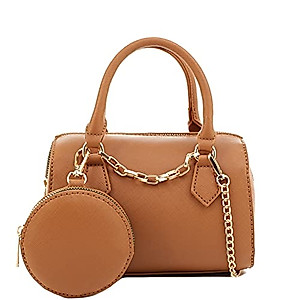 Cute Classy Vegan Leather Barrel Top Handle Crossbody Shoulder Bag Purse Satchel (zBlack)