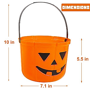 Zcaukya 6 Packs Halloween Candy Buckets, 7.1" x 5.5" Plastic Jack-O-Lantern Pails with Handle, Portable Pumpkin Monster Baskets for Halloween Party Supplies Trick or Treat Activities, Orange