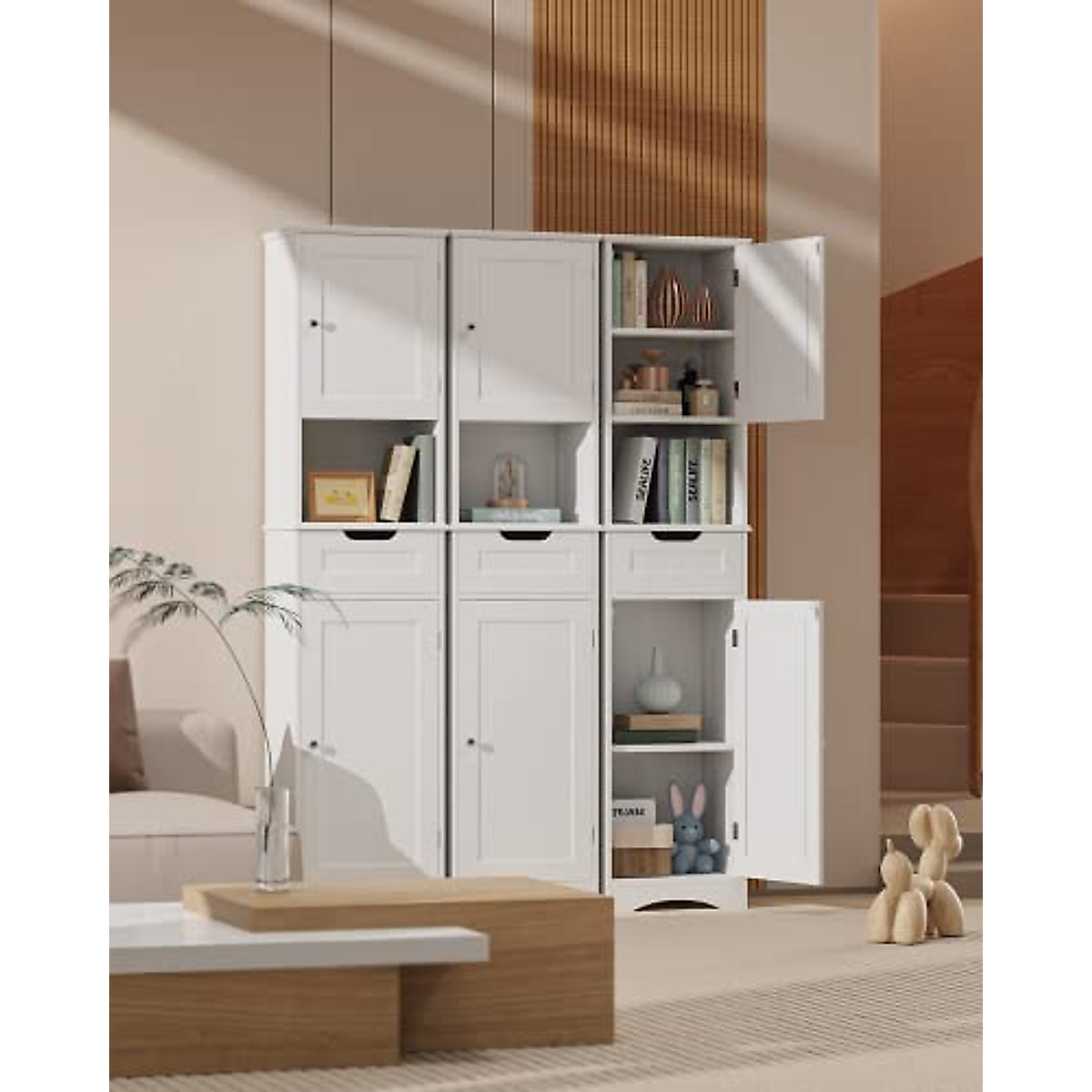 Gizoon 67" H Tall Bathroom Storage Cabinet w/ 2 Doors & 1 Drawer, Narrow Linen Tower Freestanding w/Adjustable Shelves for Home, Kitchen, Versatile, Anti-Tipping, White