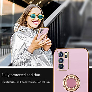Compatible with Oppo Reno 6 Pro Case Silicone Shockproof Phone Cases for Oppo Reno 6 Pro 5G Anti-Scratch Cute Protective Case with Ring (Purple, Oppo Reno 6 Pro 5G)