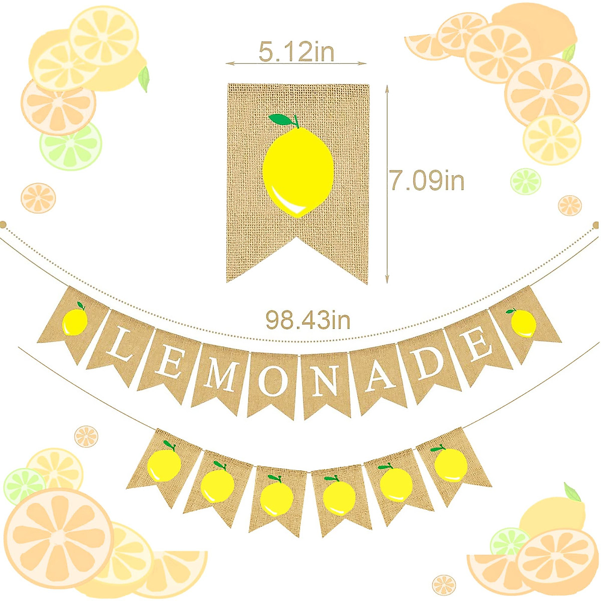 LaVenty Burlap Lemonade Banner for Lemonade Stand Decorations Lemonade Sign Lemon Party Decor, Lemon Garland Summer Lemon Themed Bridal Shower