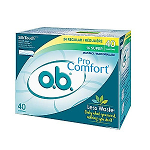 o.b. Pro Comfort Applicator Free Digital Tampons, Regular and Super Multi-Pack - 40 Count