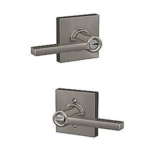 SCHLAGE F51A LAT 619 COL Latitude Lever with Collins Trim Keyed Entry Lock, Satin Nickel