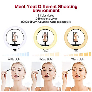 18 inch LED Ring Light with Tripod Stand Dimmable Makeup Selfie Ring Light for Studio Portrait YouTube Vlog Video Shooting with Carrying Bag and Remote Controller, CRI 90