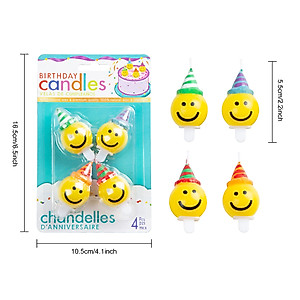 BoKin Smiley Face Birthday Candles, 4Pcs Cute Smile Face Candles One Happy Dude Birthday Cake Candles Toppers for Birthday Party Wedding Anniversary Valentines Day Christmas Festival
