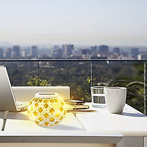 HEALLILY Fence Mosaic Lamp Weatherproof Solar Powered Glass Globe Ball Light LED Pathway Night Lamp for Home Garden Lawn Patio Yard