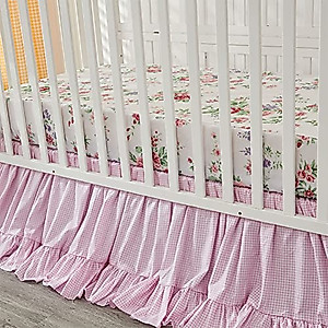 Brandream Pink Floral Crib Bedding Sets for Girls Farmhouse Chic Nursery Bedding Collection, 100% Cotton 3 Pieces