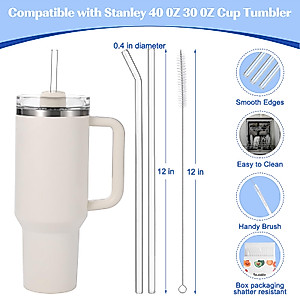 [12 Pcs] Replacement Glass Straws for Stanley - Compatible with Stanley 40 oz 30 oz Cup Tumbler,12" x 10mm Reusable Clear Glass Straw with 2 Cleaning Brush for Stanley Cup Accessories