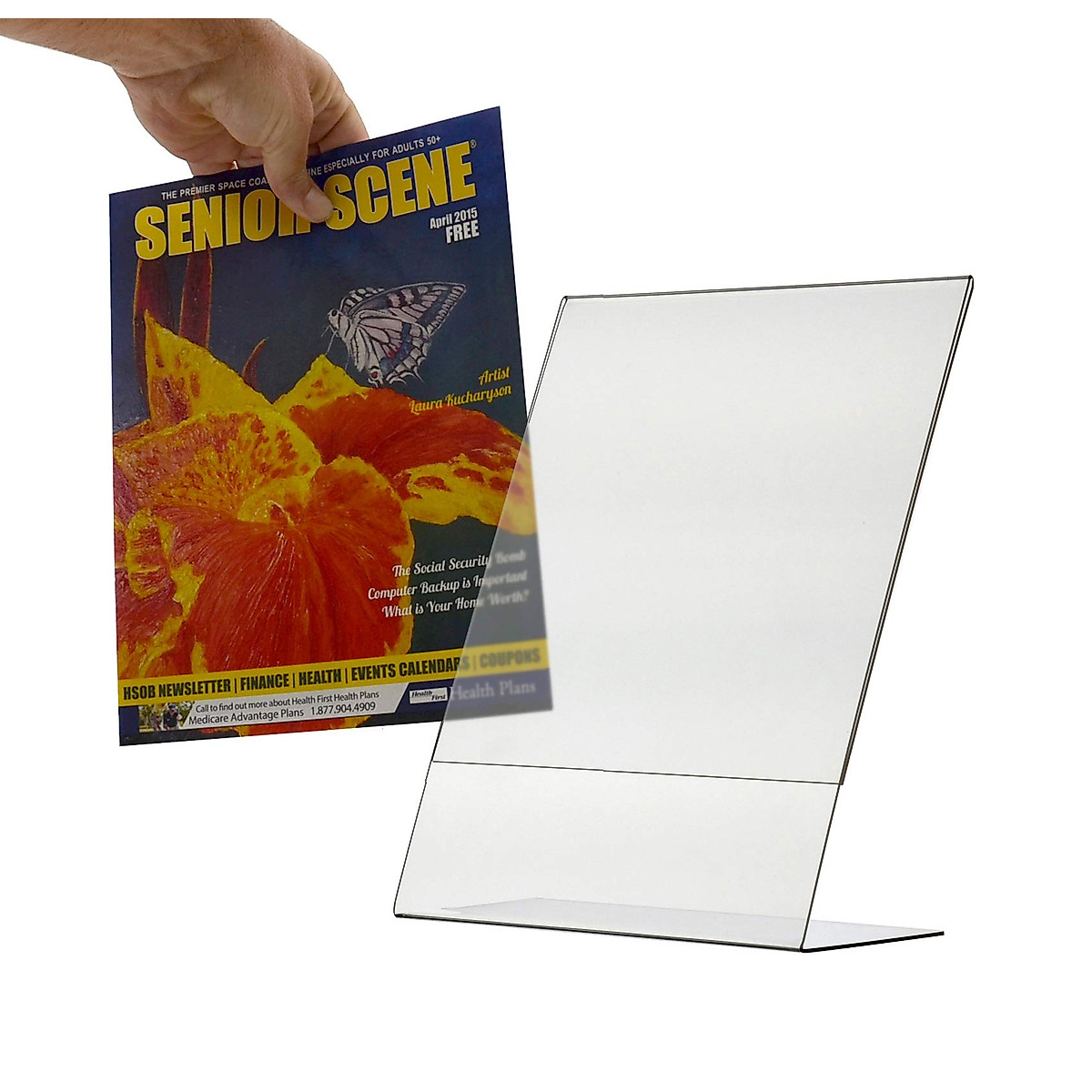 20 Pack Acrylic Sign Holder for 8.5" x 11" Literature Clear Slanted Plexiglass Countertop Graphic Image Side Load Display for Retail Stores Hotels Offices and Restaurants by Marketing Holders