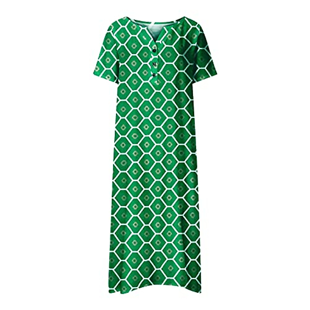 Womens Dresses 2023 Summer Casual Loose Sundress Long Dress Boho Plus Size Beach Pockets Dress Ladies Business Vintage Romper Dresses Cruise Outfits Party A Line Dress(E Green,XX-Large)