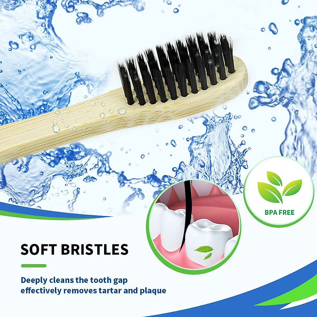 HiweEco Bamboo Toothbrushes Soft Bristles, Charcoal Toothbrushes Adult Biodegradable Natural Tooth Brush 10 Packs