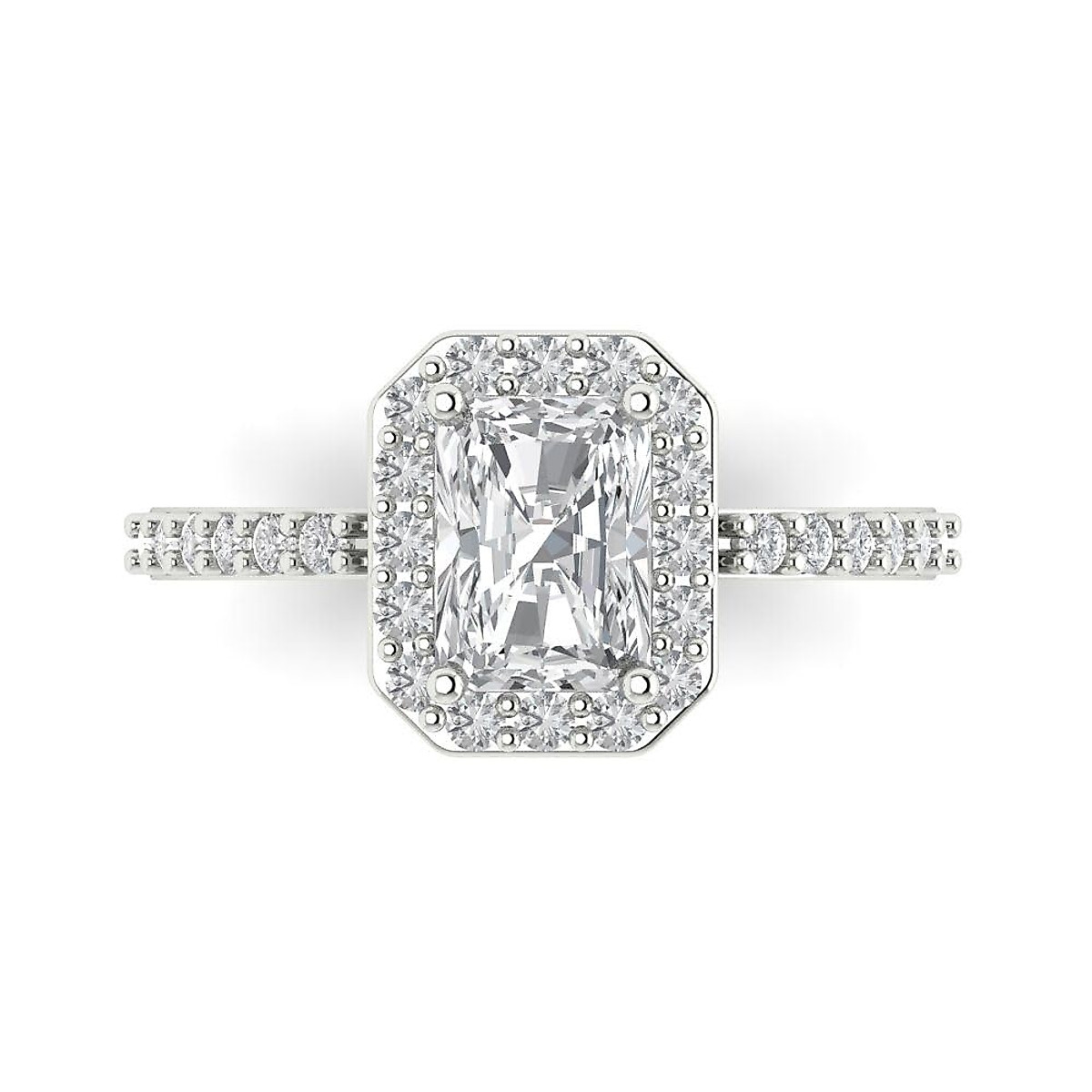 Clara Pucci 2.07 ct Emerald Cut Solitaire Halo Stunning Moissanite Designer Anniversary Bridal Engagement Ring 14k White Gold 5.5