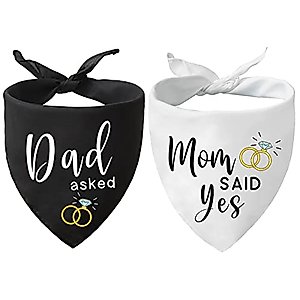 Tillfuru Dad Asked and Mom Said Yes Dog Bandana, Wedding Engagement Photos Bridal Shower Gift Pet Bandanas, 2 PCS(Black and White)