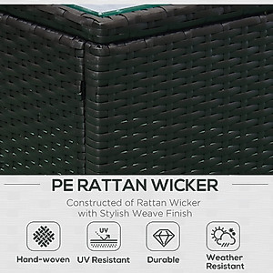 Outsunny 5 Pieces Rattan Wicker Lounge Chair Outdoor Patio Conversation Set with 2 Cushioned Chairs, 2 Ottomans and Tempered Glass Top Coffee Table, Blue