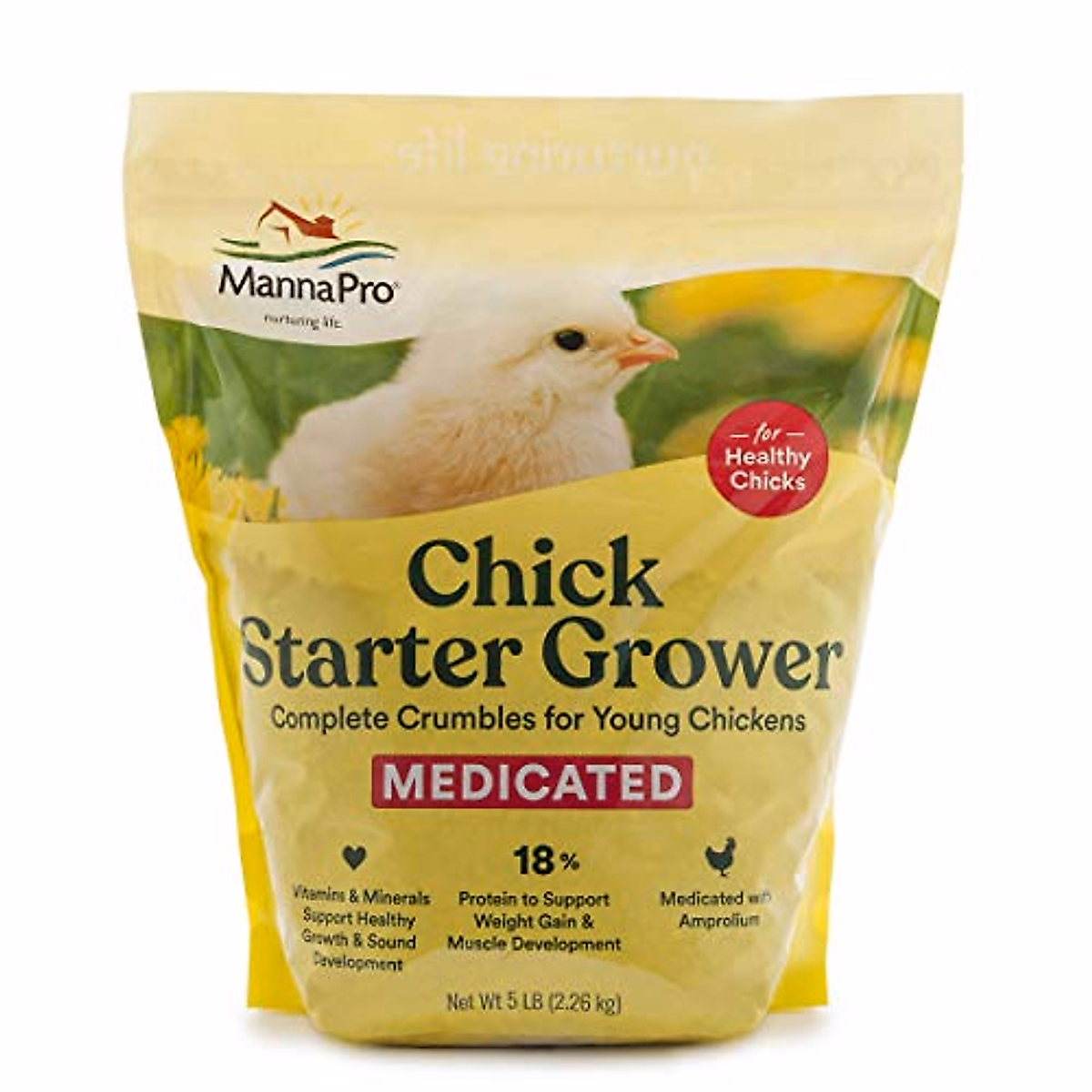Manna Pro birds Chick Starter | Medicated Chick Feed Formulated with Amprolium | Prevents Coccidiosis | Feed Crumbles | 5 Pounds