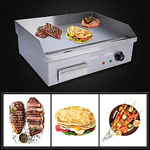Electric Countertop Flat Top Griddle Non-Stick Commercial Electric Griddles Restaurant Teppanyaki Grill Stainless Steel Adjustable Temperature Control 122°F-572°F, Silver, 110V 1500W, 21.57 * 13.77in