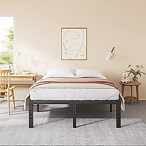 Cleaniago Full Size Bed Frame, Extra Sturdy and 3" Wide Wooden Slats with Better Support for Mattress, No Sag, No Slip, No Box Spring Needed, Noise Free, Anti-Slip, Easy Assembly, Black