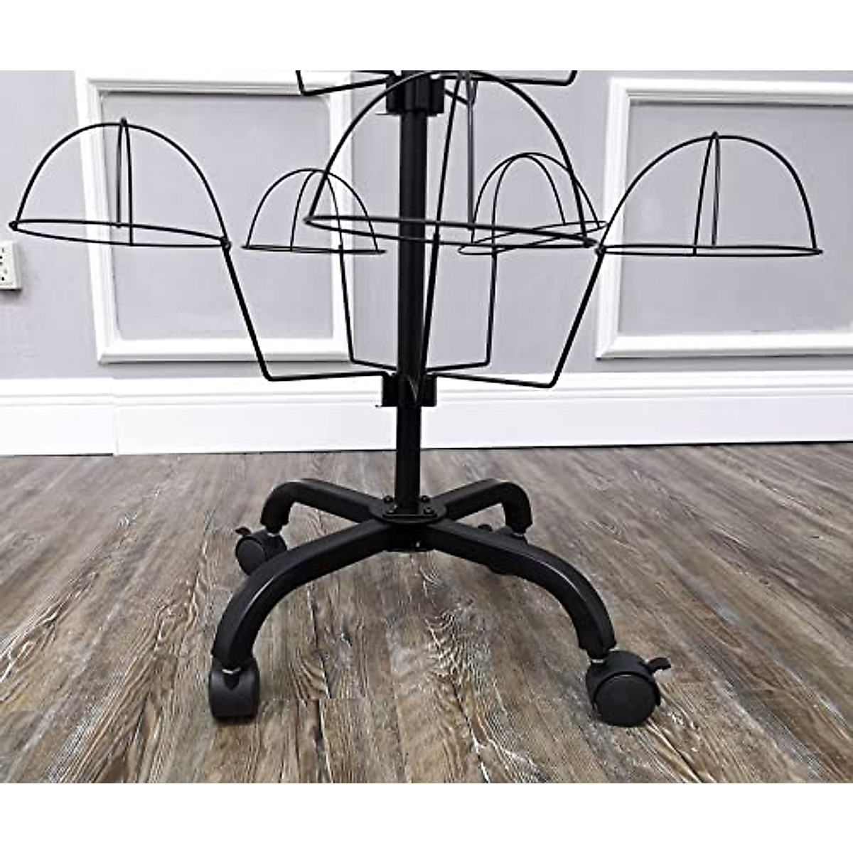 FixtureDisplays 6-Tier Hat Display Rack Free Standing Headwear Wig Rack Metal Floor Rack for Caps, Fits 30 Hats, 22" X 22" X 66" 18164-BLACK