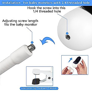 Flexible Clip Mount Compatible with Owlet, Motorola and Other Baby Monitor Camera with 1/4 Threaded Hole Without Tools or Wall Damage - White