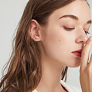 Faux Double Piercing Earrings for One Hole, 925 Sterling Silver Small Thin Huggie Hoop Earrings for Women, 8mm Dainty Mini Hypoallergenic Half Hoop Earrings as Everyday Jewelry Gifts from Sereney