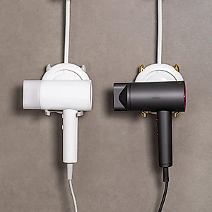 JARPSIRY 360° Adjustable Hands Free Hair Dryer Holder, Wall Mounted Blow Dryer Stand Rack with Cable Hanger, Flexible Lazy Hair Dryer Holder Bathroom Organizer