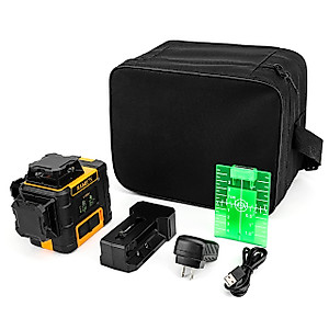 KAIWEETS Laser Level Green, 3X360° Laser Level, 3D Lines Laser 98ft/30M (Up to 196ft/60M with Detector) with Self-Levelling Mode, Manual Mode, Independents Windows, Magnetic Base